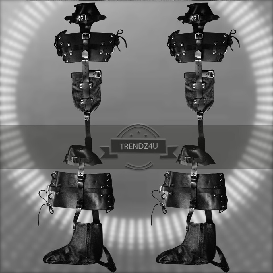 Real Black Leather Bondage Armbinder & Leg Binder Restraints Cuff Pet ...