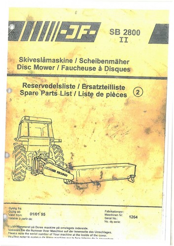 JF Disc Mower SB2800 II Parts Manual SB 2800 II | eBay