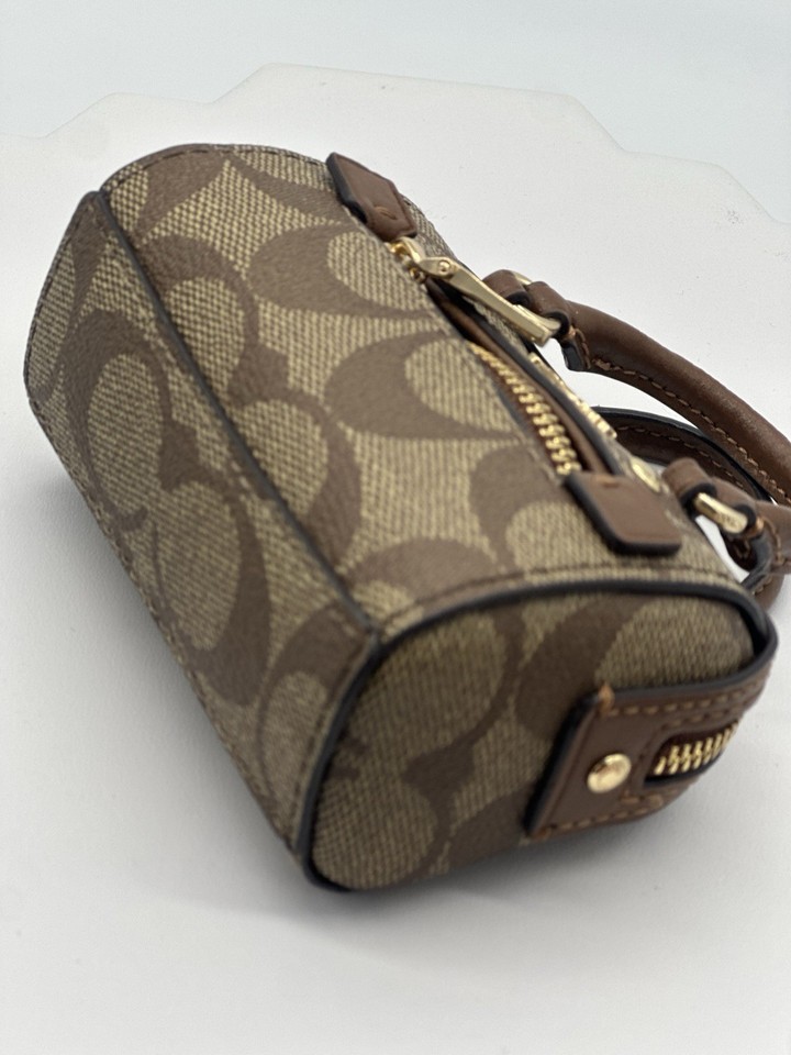 COACH Mini Rowan Satchel Bag Charm Coin Case In Signature Canvas Brown ...