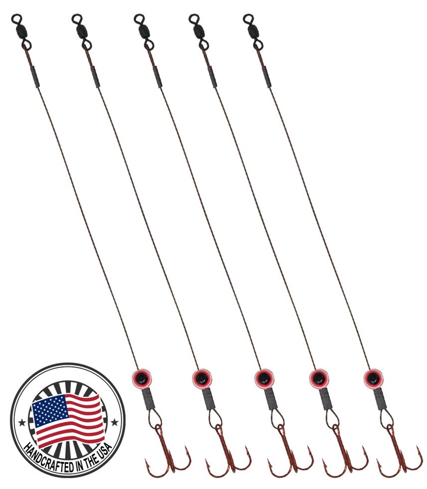 Ice Fishing Wire Tip Up Leader Rigs VMC Hooks 1/0 1 2 4 6 8 5-Pack Red Fish Eye | eBay
