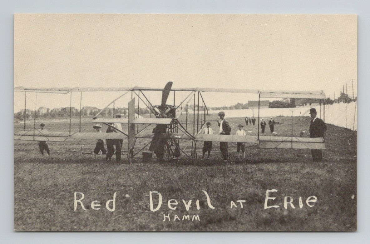 AIRPLANE c1911 RED DEVIL Biplane Erie PA Reproduction Vintage Postcard ...