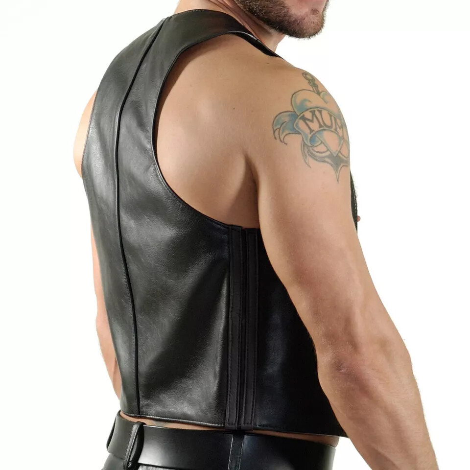 Men Real Leather Bartender Vest Cowhide Bar Waistcoat Open Front ...