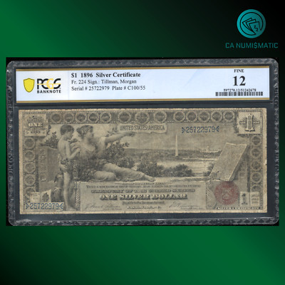 Fr.224 1896 $1 Dollar Silver Certificate EDUCATIONAL NOTE, PCGS 12 ...