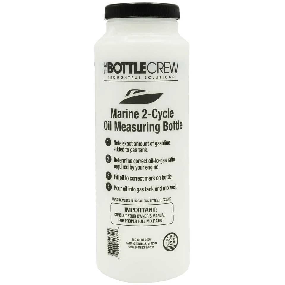 MARINE 2-CYCLE OIL MEASURING BOTTLE 32 FL OZ US GALLONS & LITERS FUEL ...