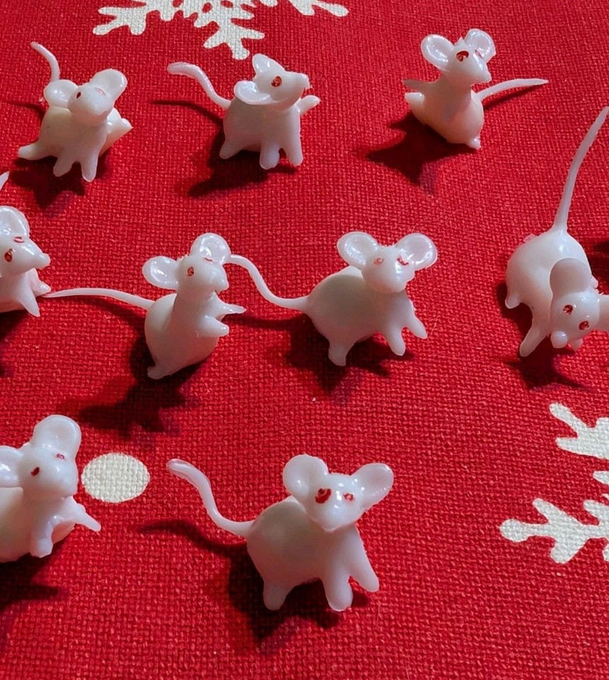 12 Vintage Miniature Plastic Mice Hong Kong Crafts Dollhouse Adjustable ...