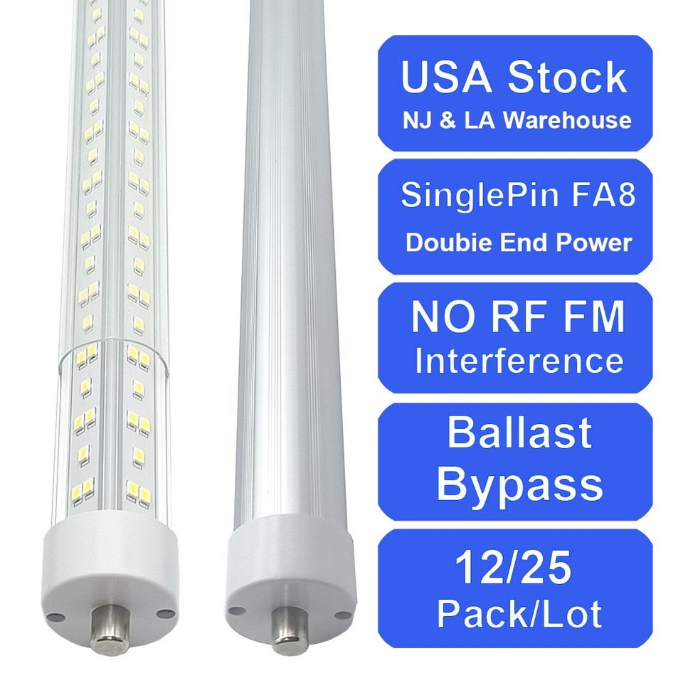 12/25 Pack 8 Ft Led Bulbs Single Pin FA8 T8 T12 8Foot Led Shop Lights ...