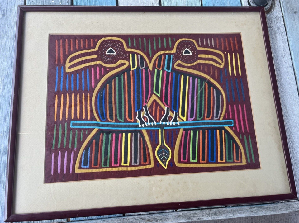 Vintage Kuna Indian Panama Mola Textile Embroidery Double Parrot Bird ...