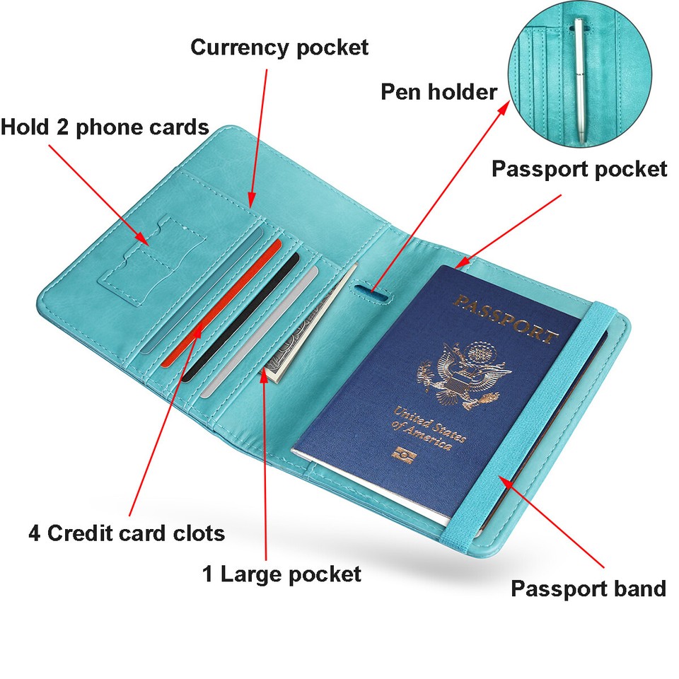 USA Travel Passport ID Card Wallet Holder Cover RFID Blocking Leather ...
