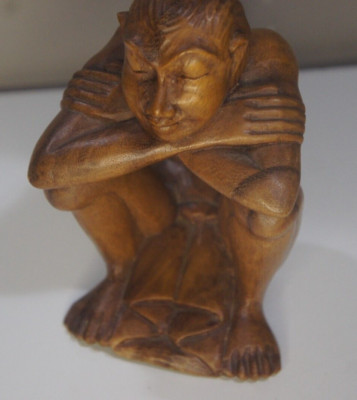 Wood Carved Thinking Man Resting Man Figure | eBay