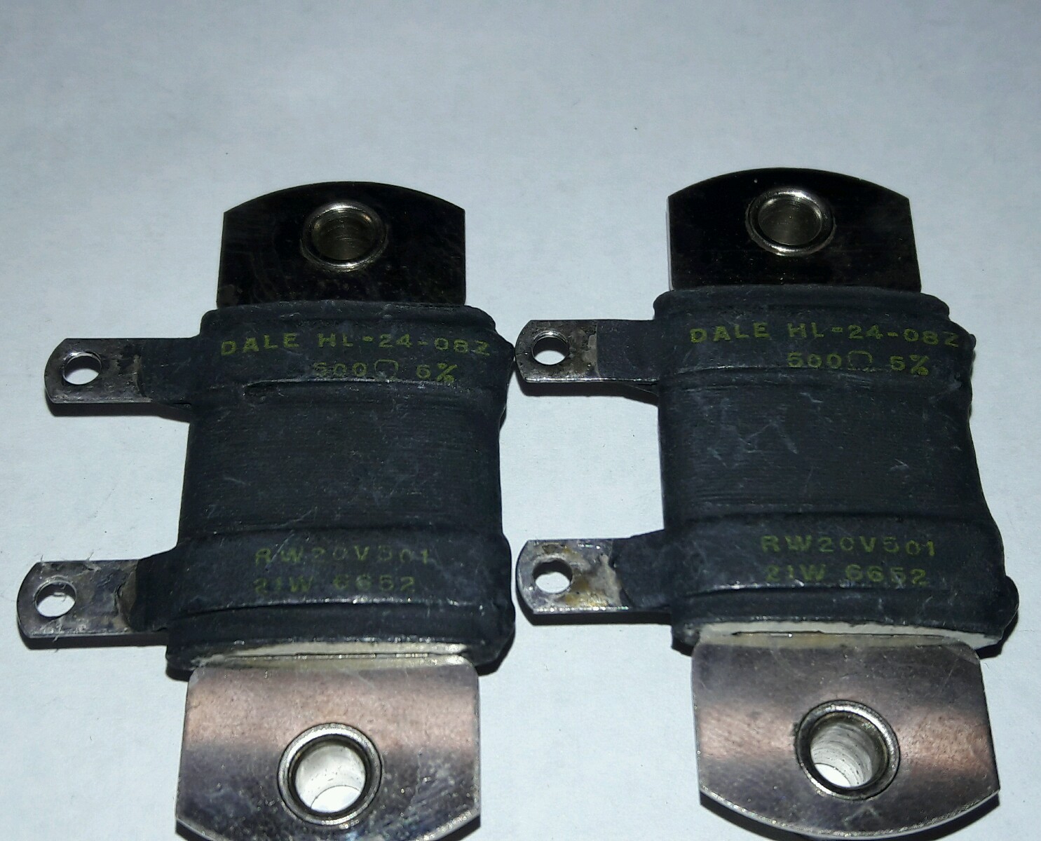 ( Lot Of 2 ) Dale RW20V501 Wire Wound Resistor 21W 500 OHMS 5% HL-24 ...