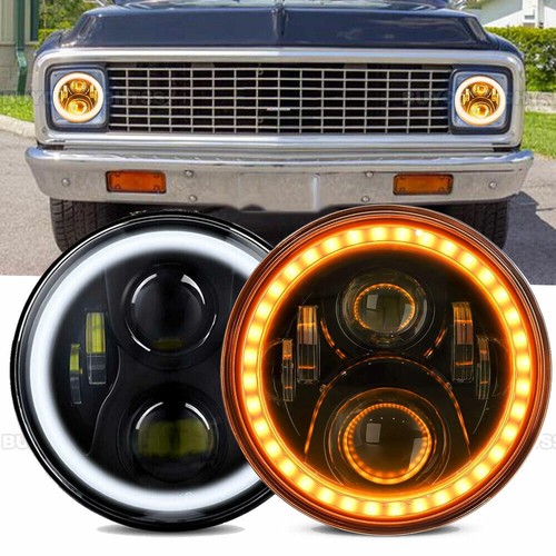 Pair Amber Halo For Chevy C10 C20 Camaro 7'' Inch LED Headlights HI/LO ...