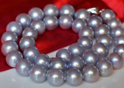 huge 18"10-11mm natural south sea genuine silver grey round pearl ...