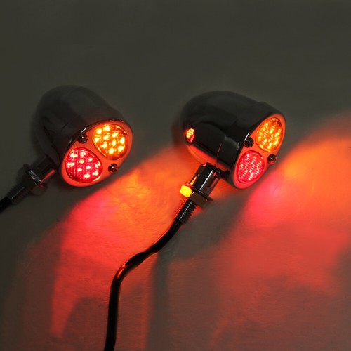 2pcs Motorcycle LED Turn Signal Lights Amber Red Brake Blinker Bullet ...