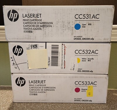 Set of (3) New Sealed Genuine HP CC531AC, CC532AC, CC533AC Toner | eBay
