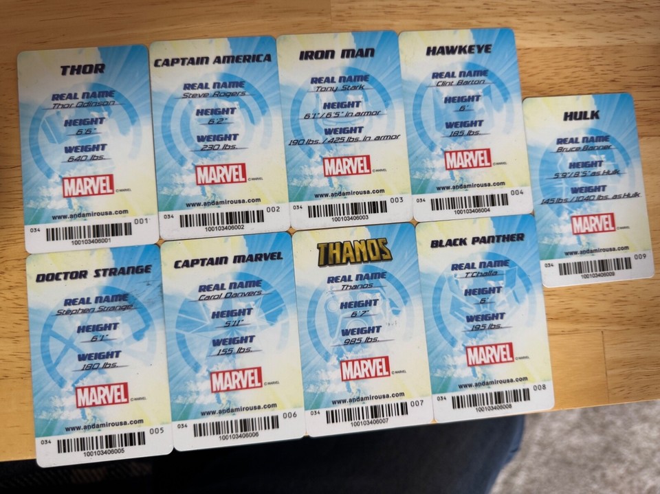 Marvel Avengers Coin Pusher Card Full Set 1-9 with THANOS card w ...