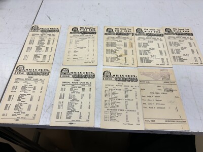 VINTAGE NINE MILLS BROS. 1961 TO 66 MIX CIRCUS ROUTE CARDS SEE LIST ...
