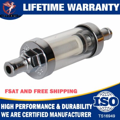 10mm 3/8" Universal Fuel Filter Chrome & Glass Car Petrol Diesel Inline ...