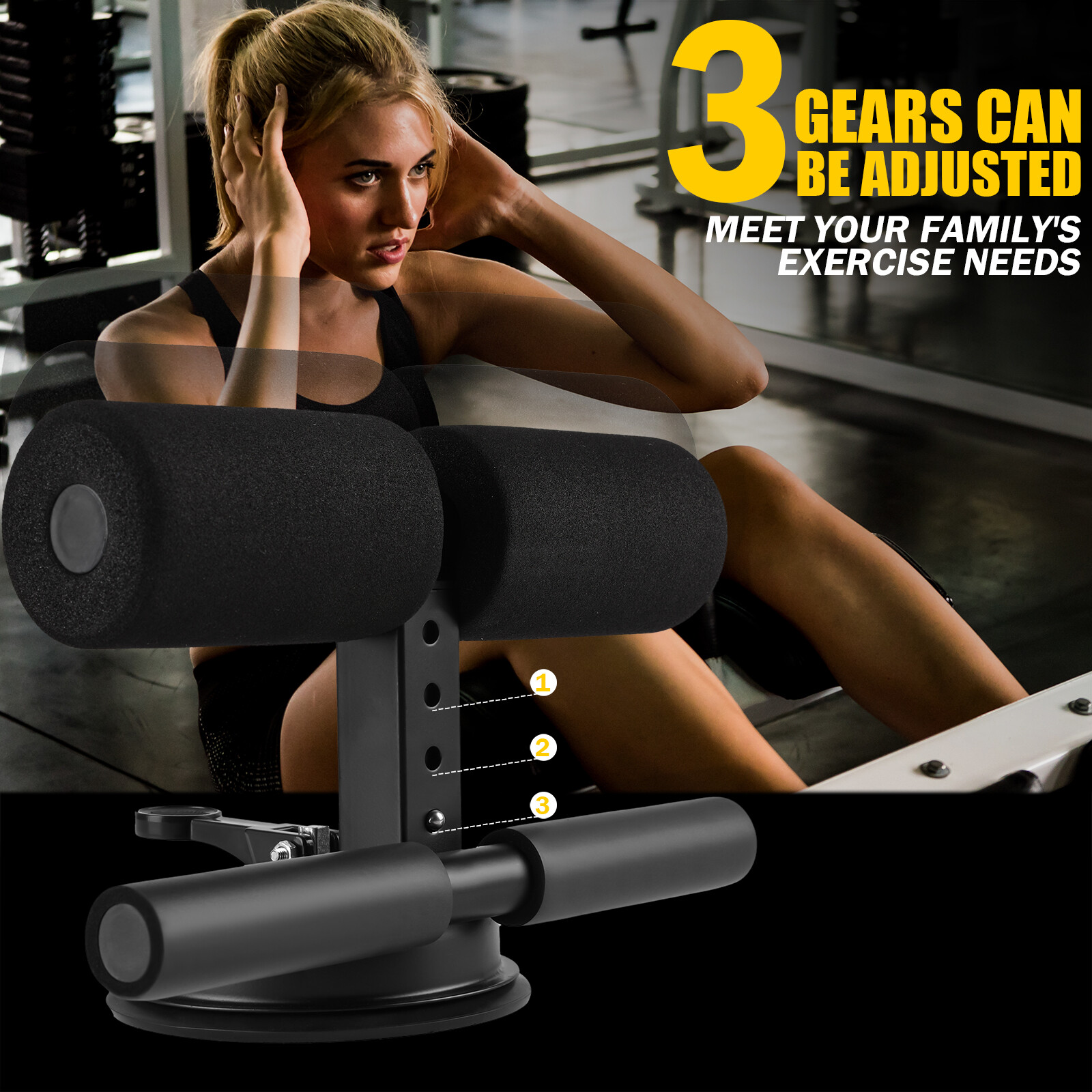 Sit Up Bar Floor with Strong Suction Cups Adjustable Foot Holder ...