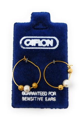 Caflon Hoop Earrings Pair Gold 15mm - Pearl | eBay UK