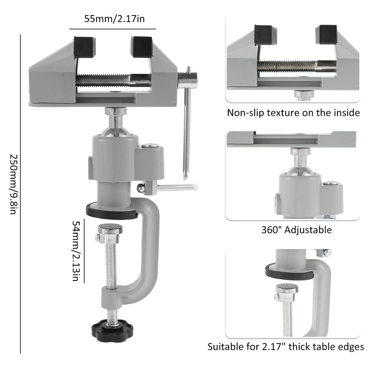 Table Vice Aluminum Tabletop Clamp Vise Tilts Rotate 360° Work Clamp-On ...
