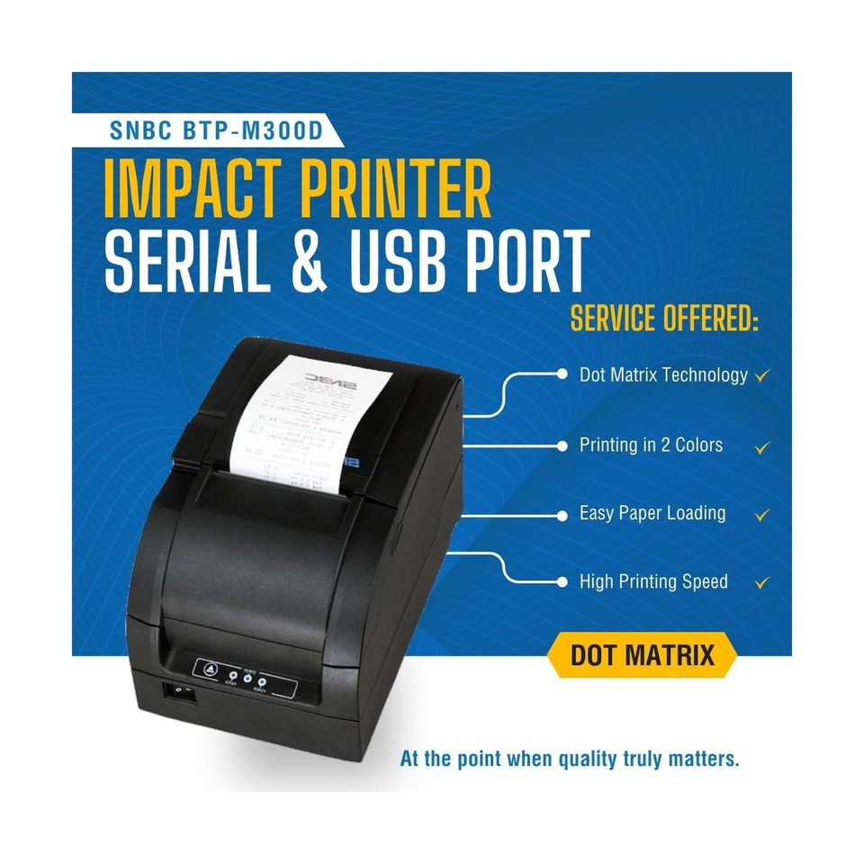 SNBC BTP-M300D Impact USB and Serial Port POS Receipt Printer Black ...