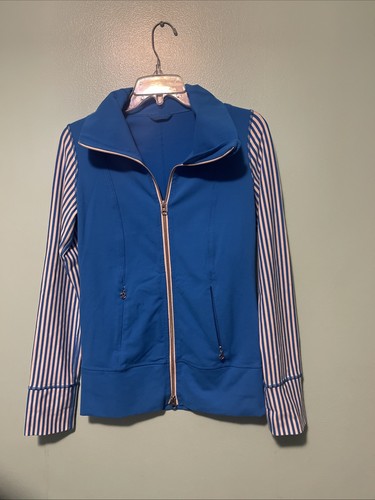 Lululemon Daily Yoga Jacket Blue White Stripe Full Zip Stretch Womens ...