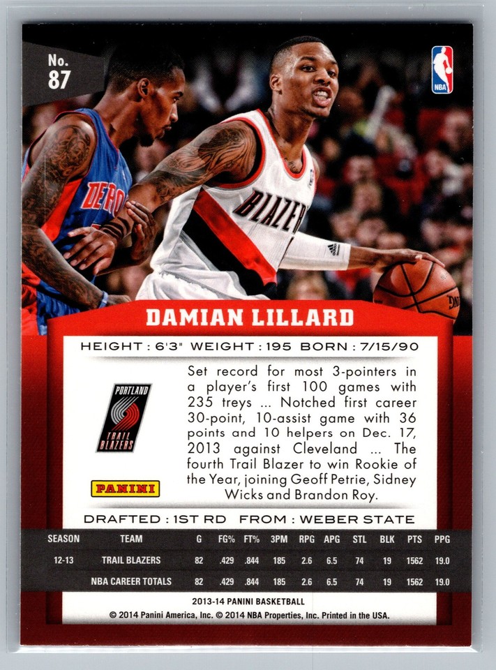 2013-14 Panini #87 Damian Lillard Portland Trail Blazers | eBay
