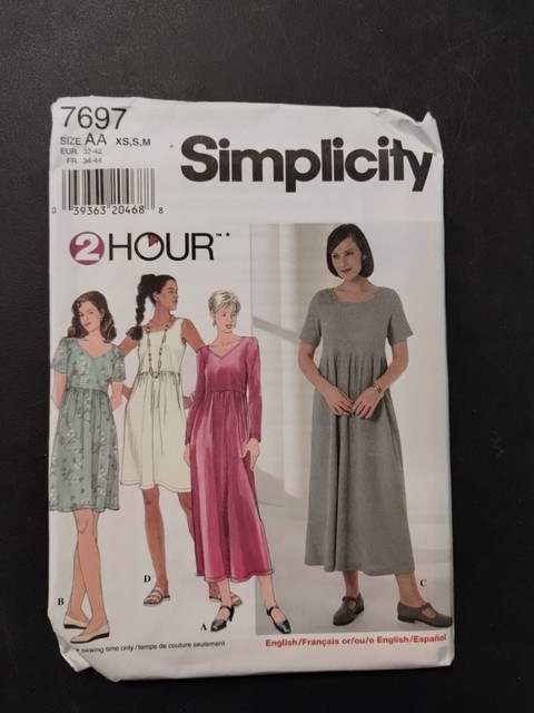 Simplicity 7697 Misses' Knit Dress 2 Hour Sewing Pattern XS S M 1997 ...