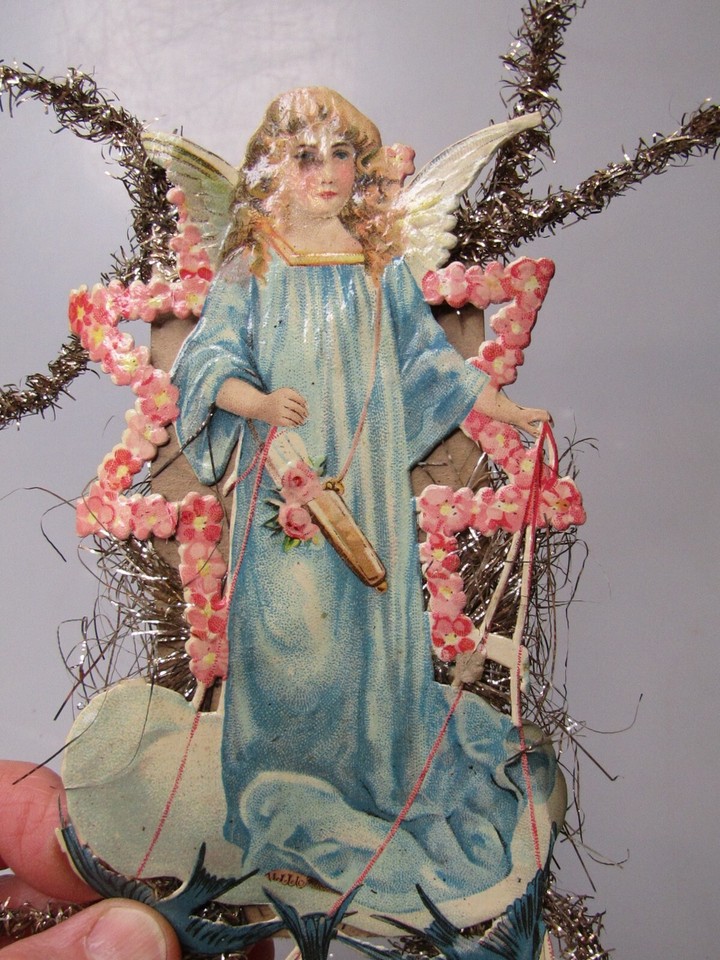 Antique VTG Wire Tinsel Cardboard Paper ANGEL Large Christmas Ornament ...