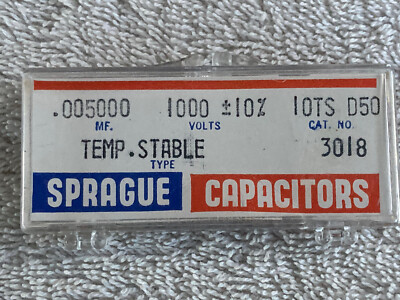 2 NOS .005000µF 1000VDC +-10% Sprague TEMP-STABLE Capacitors IOTS-D50 ...