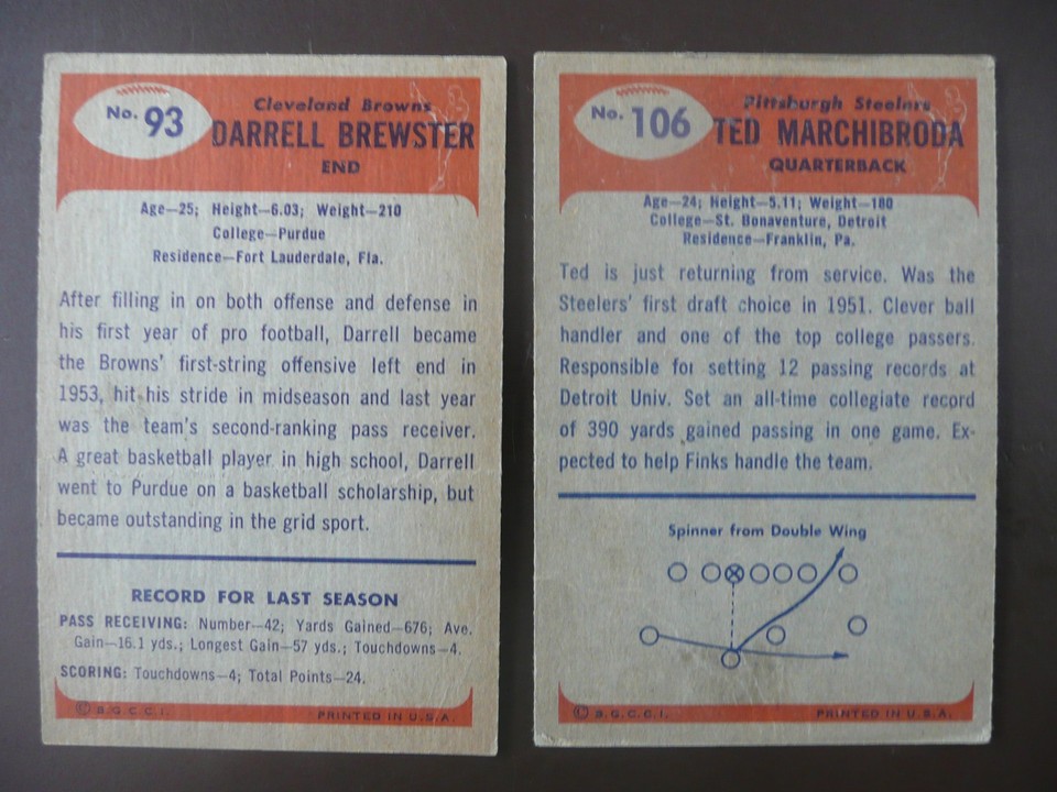 Lot of 2 1955 Bowman Football Cards #93 Darrell Brewster & #106 Ted ...