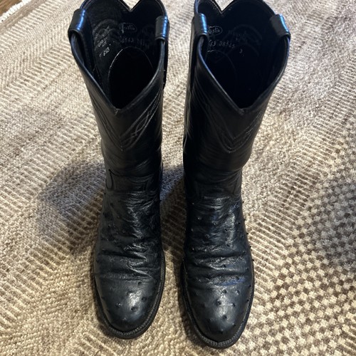 Justin Black Full Quill Ostrich Cowboy Western Roper Boot Size 6.5B ...