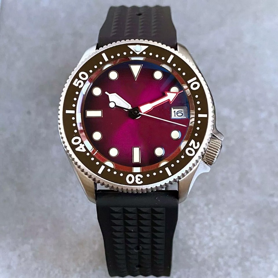 37mm Diver 200M NH35 Sunburst Purple Sapphire Automatic Men Watch 120 ...