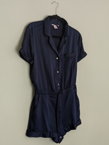 Victoria Secret Baby Blue Satin Silky Romper Sleepwear Pajamas | eBay