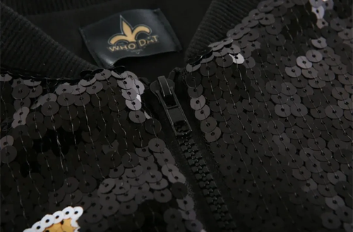 Who Dat Chick Black & Gold Sequin Bomber Jacket | eBay