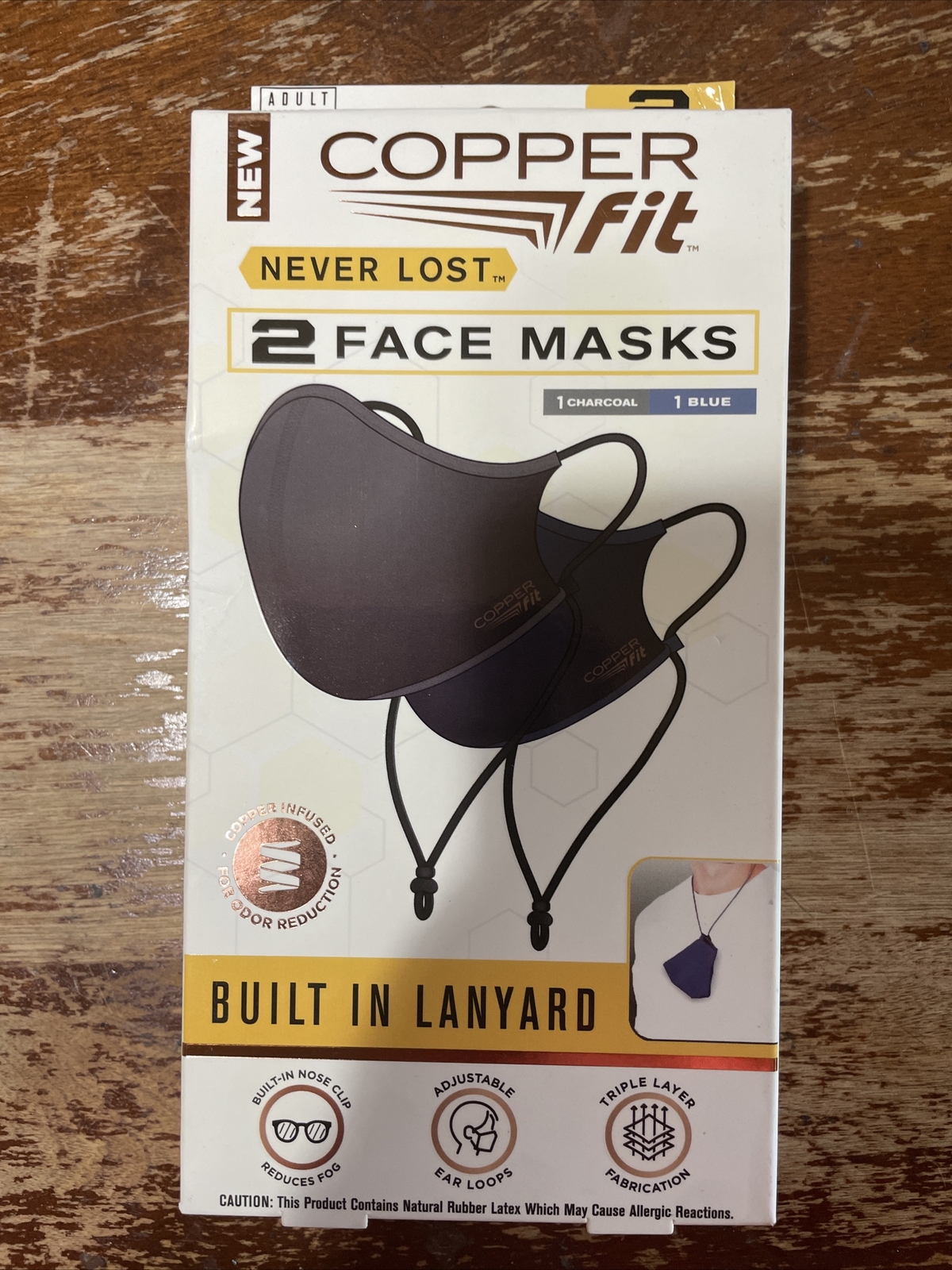Copper Fit Never Lost Face Masks w/Lanyard 1 Blue & 1 Charcoal/Black ...