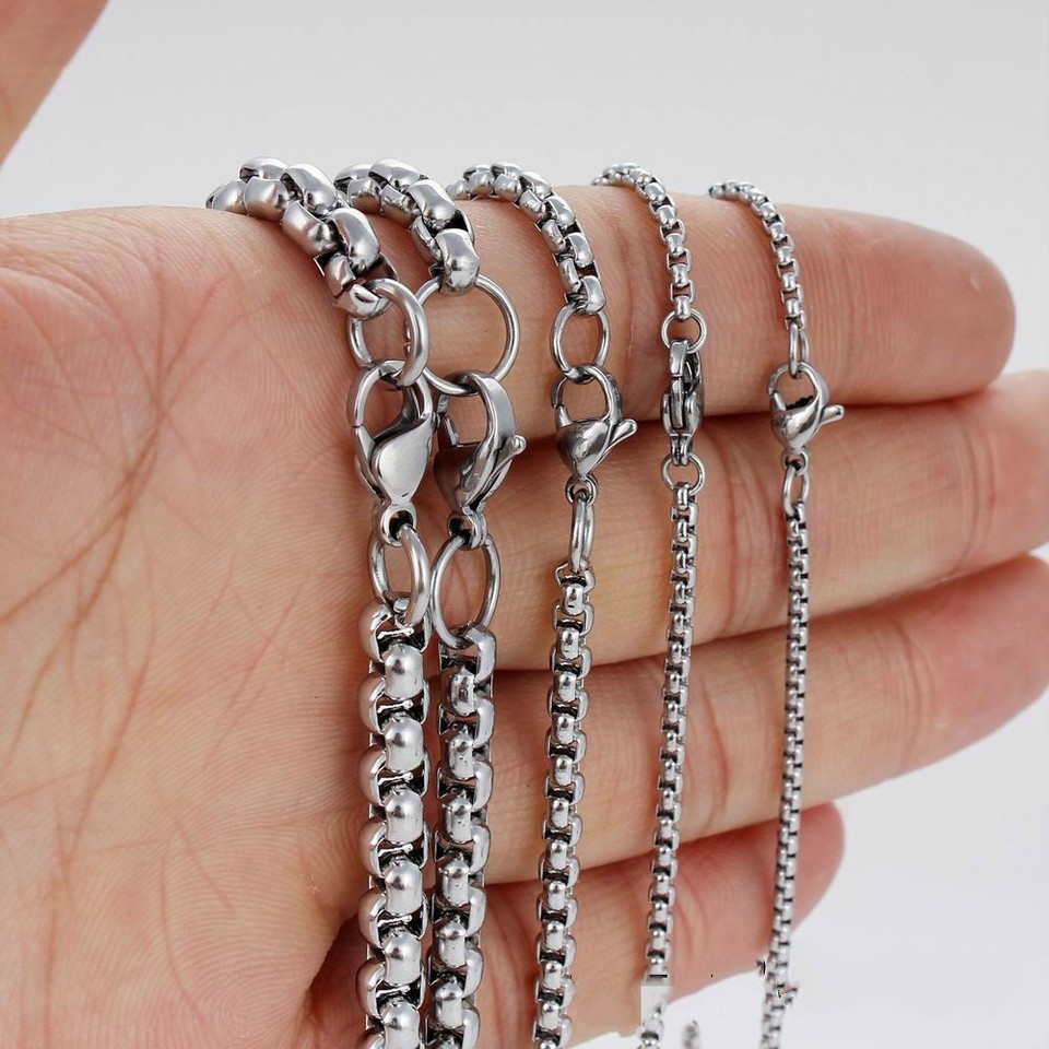 18-32'' Lot 5x Silver Unisex Stainless steel Chains Round Rolo chain ...