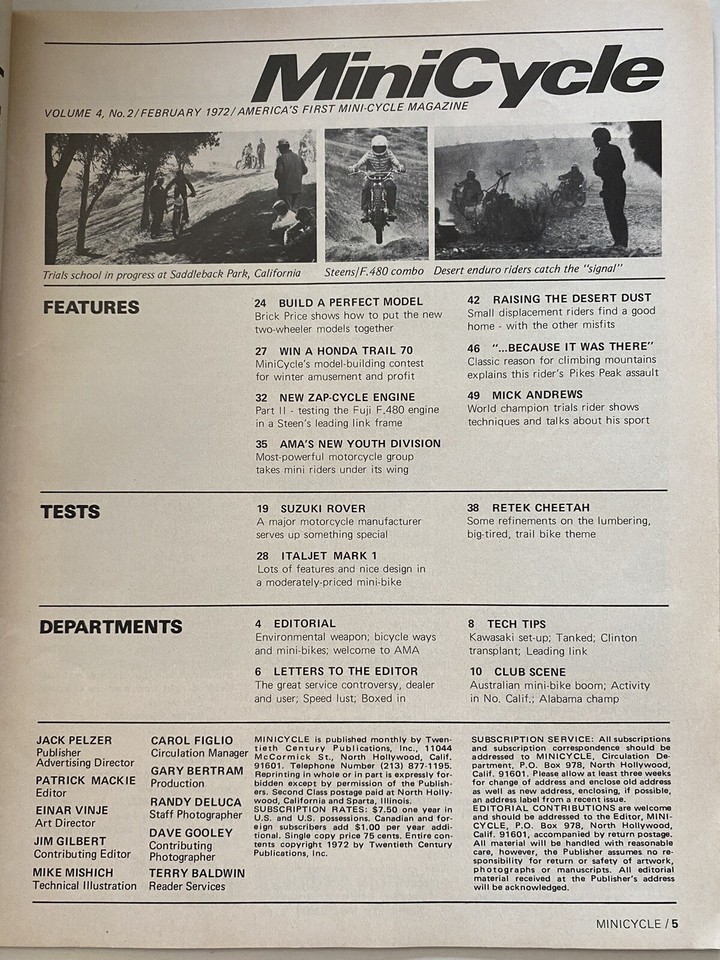 MiniCycle Motorbike Magazine February 1972 - Honda Trail 70, Italjet ...