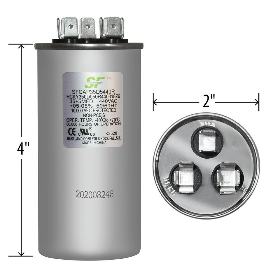 35+5 uf MFD 440V VAC ROUND Capacitor SFCAP35D5440R replaces C3355R ...