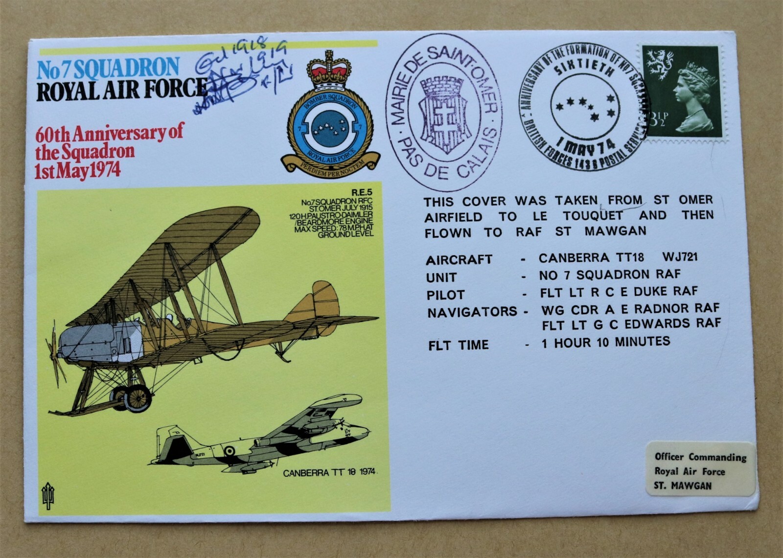 7 SQUADRON 1974 RAF COVER SIGNED BY WORLD WAR 1 PILOT DOUGLAS HENRY ...