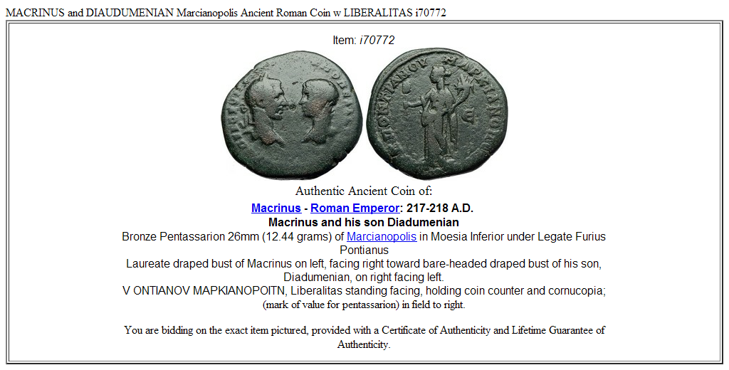 MACRINUS and DIAUDUMENIAN Marcianopolis Ancient Roman Coin w ...