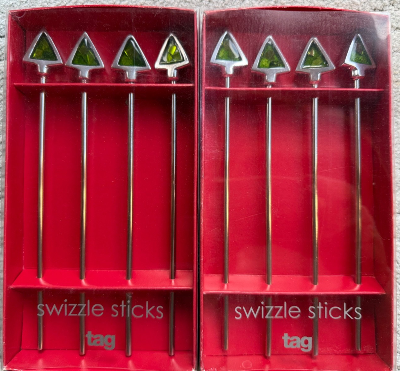 STAINED GLASS Molded Pieces Green Christmas Tree Swizzle Sticks By Tag ...