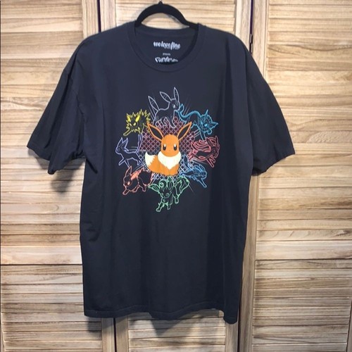 We Love Fine Pokémon T-Shirt Black Graphic Short Sleeve Size XXL Eevee ...