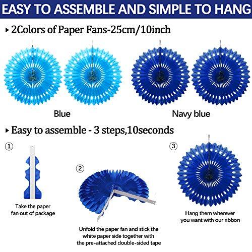 Navy Blue Party Decoration,23Pcs Hanging Paper Fans,Pom Poms Flowers ...