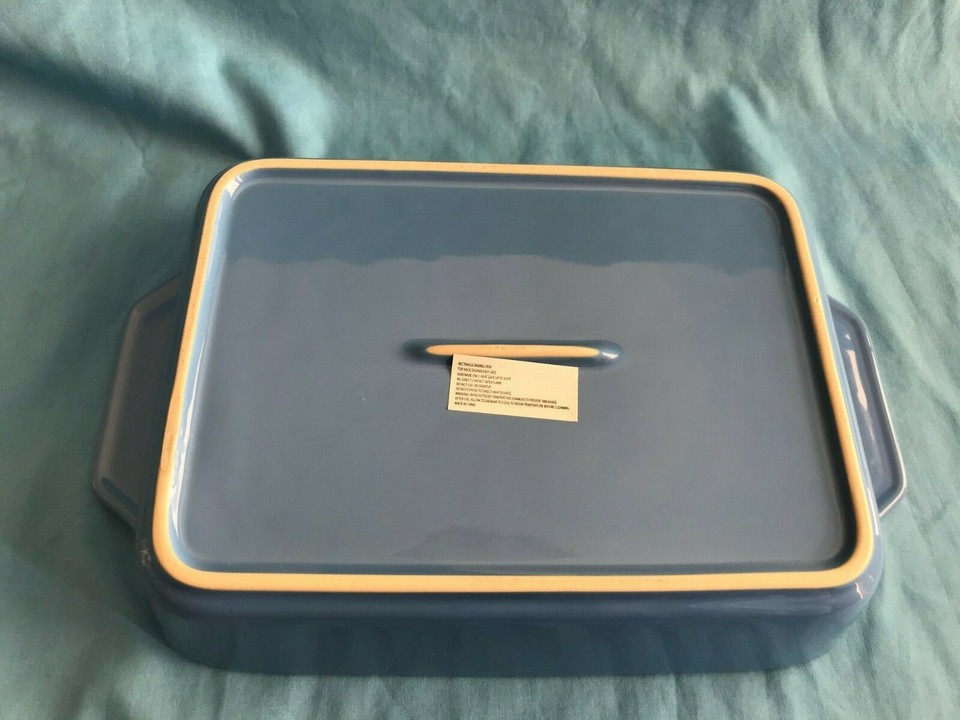 New 11" x 7" Rectangle Blue Stoneware / Ceramic Baking Pan / Dish w ...