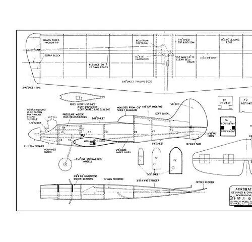 Acrobator Control Line Stunter 34" Wingspan Model Airplane Printed ...