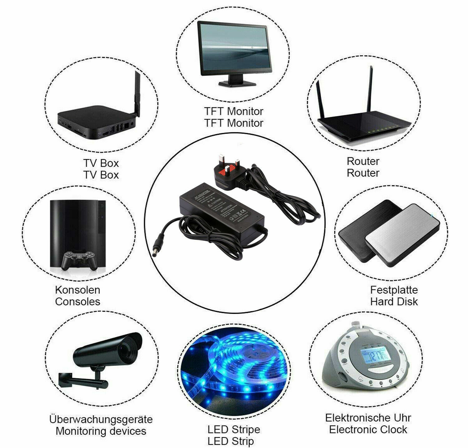 AC 230 - DC 12V Power supply adapter charger for camera / led strip ...