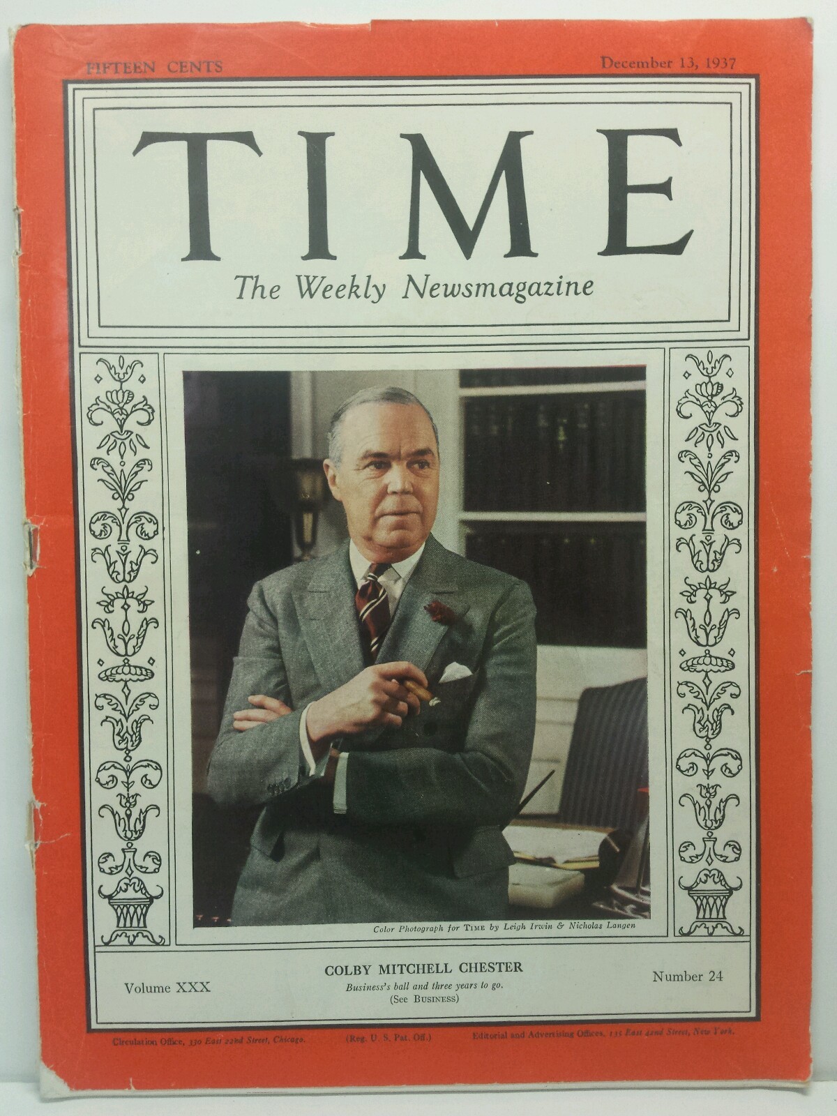 TIME The Weekly News Magazine Colby Mitchell Chester December 13 1937 ...