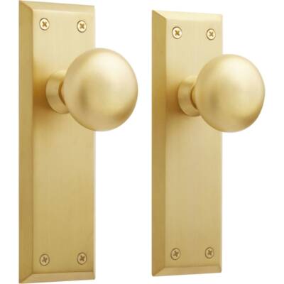 SIGNATURE HARDWARE Hubbard Solid Brass Passage Door Knob Set Adjustable ...