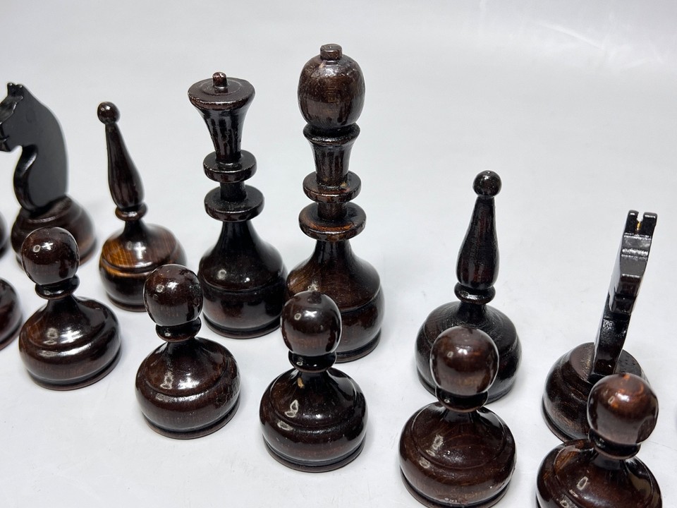 1950s MCM Vintage Soviet Wooden Chess Pieces Chessmen Set Game 85mm ...